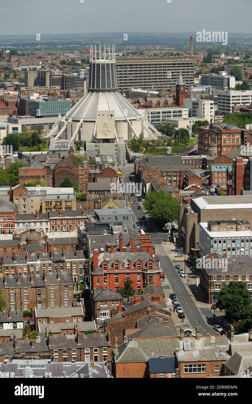 Liverpool city centre viewed from Anglican Cathedral Tower Stock Photo ...