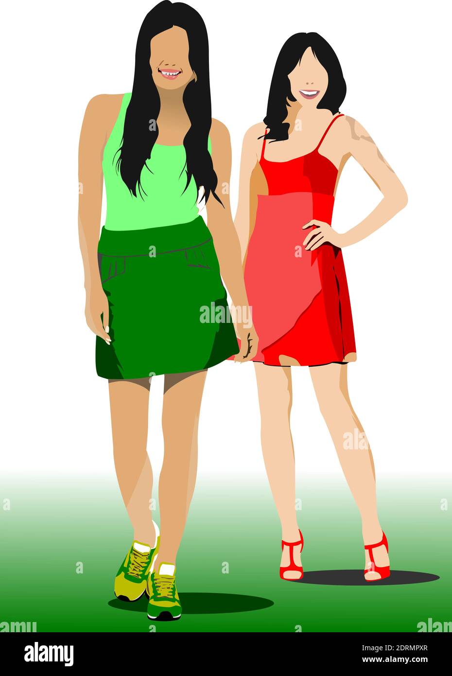 Two Modern young girls. Colored Vector illustration Stock Vector Image ...