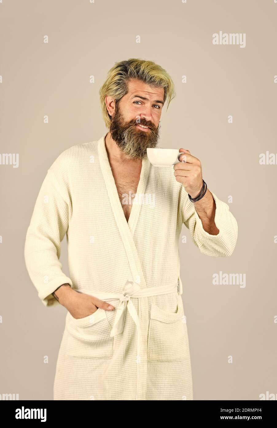 More coffee. Morning rituals concept. Tired man drinking coffee. Every ...