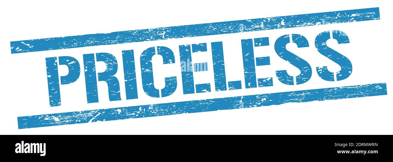 PRICELESS text on blue grungy rectangle stamp sign Stock Photo - Alamy