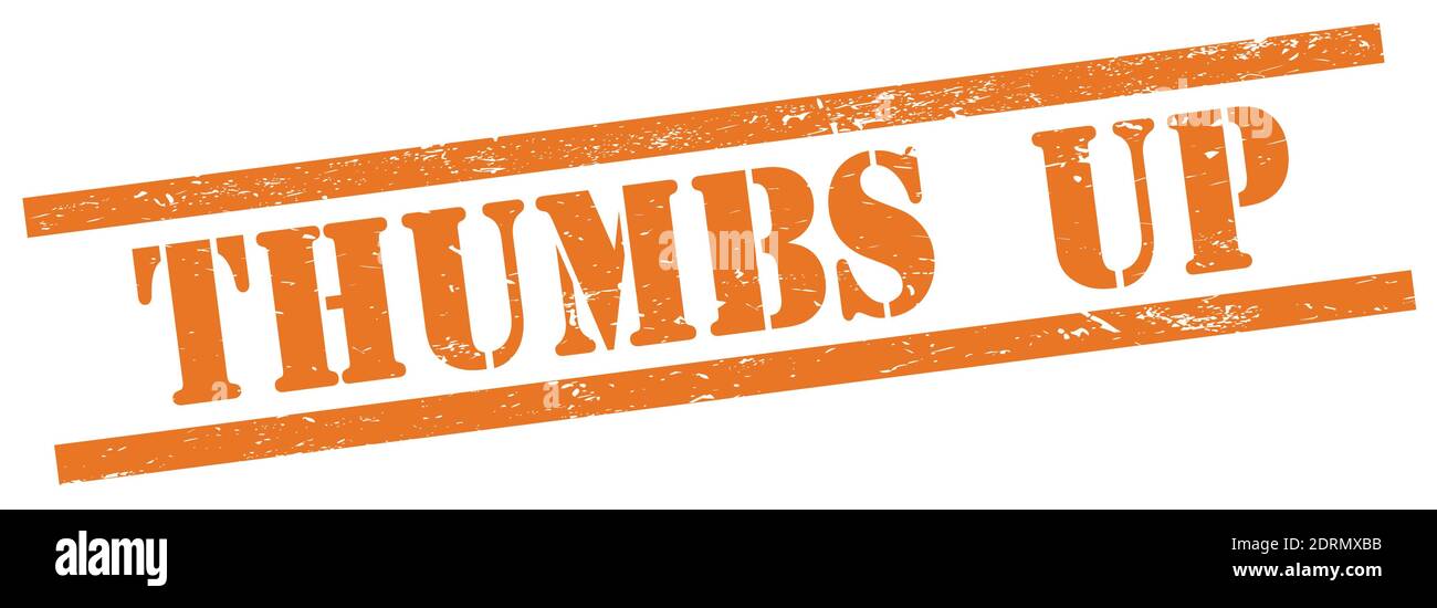 THUMBS UP text on orange grungy rectangle vintage stamp Stock Photo - Alamy