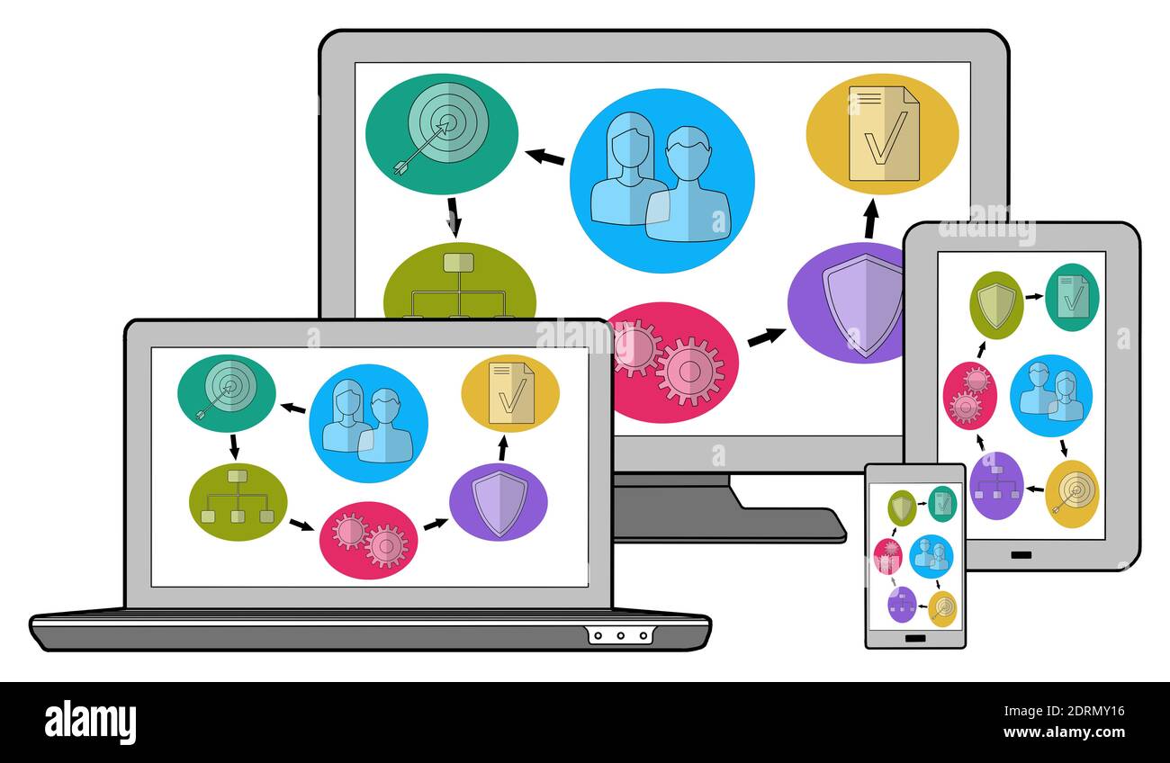 Project management concept on different devices, isolated on white ...
