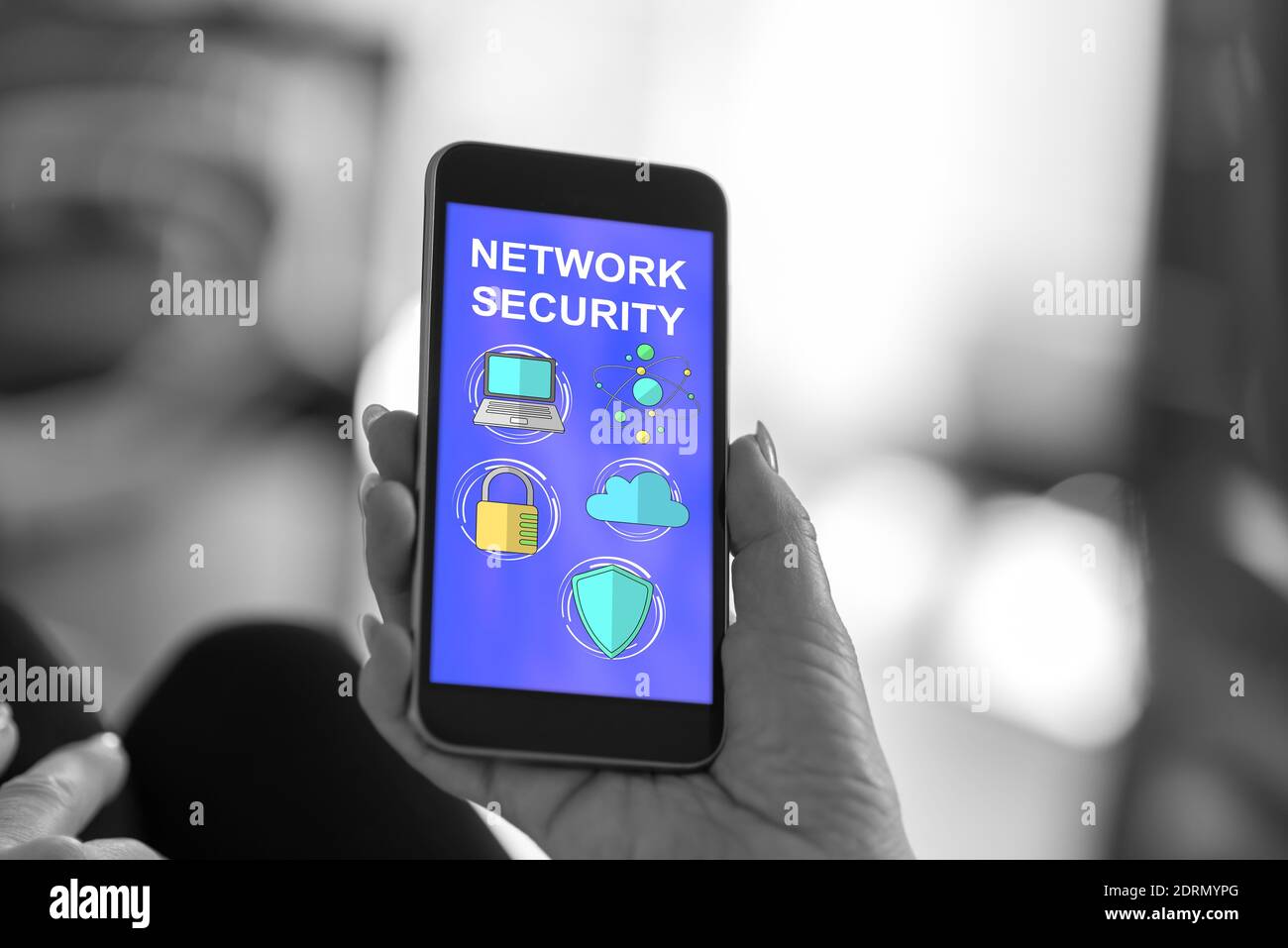 Smartphone screen displaying a network safety concept Stock Photo - Alamy
