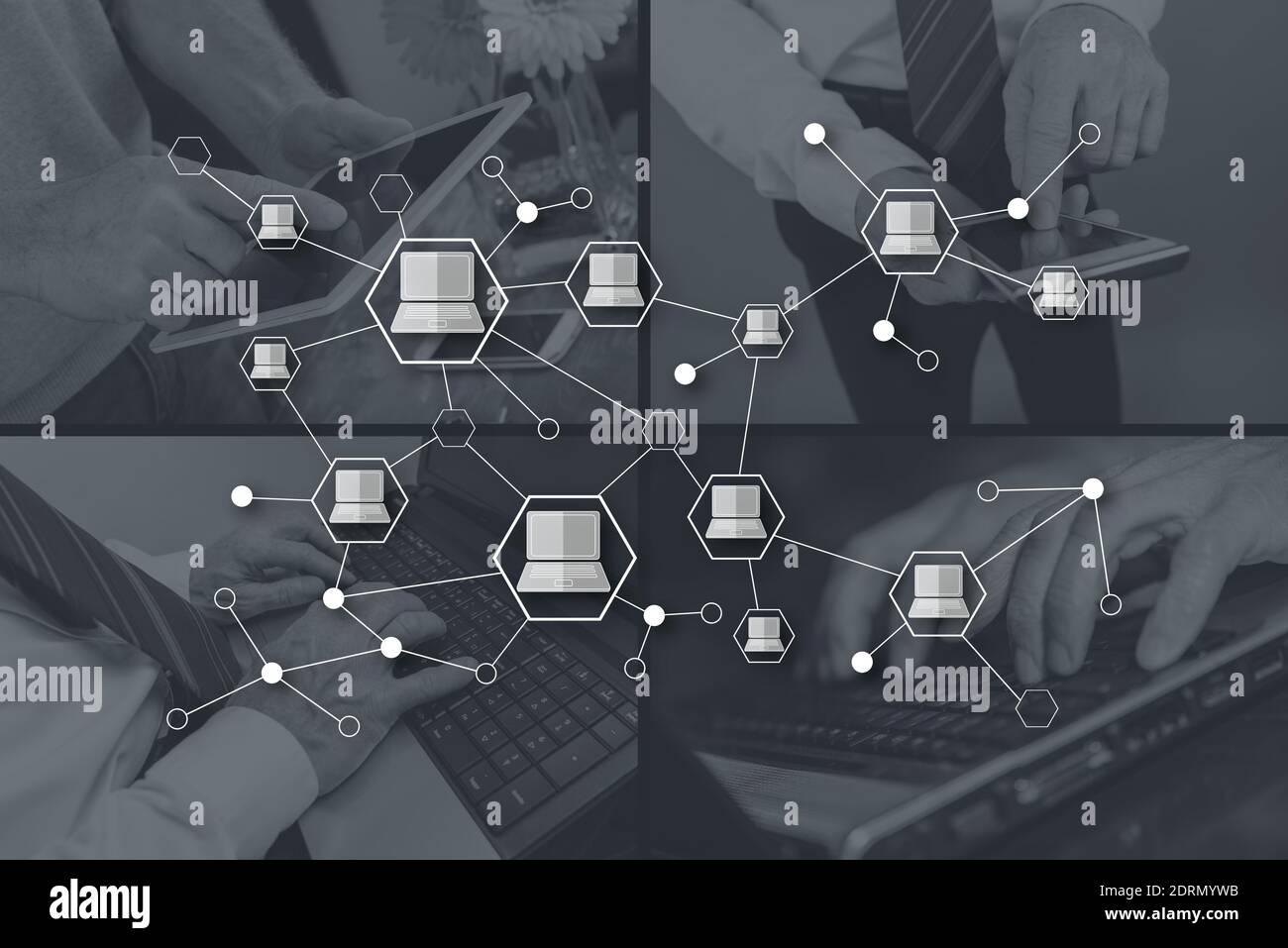 Devices connection concept illustrated by pictures on background Stock ...