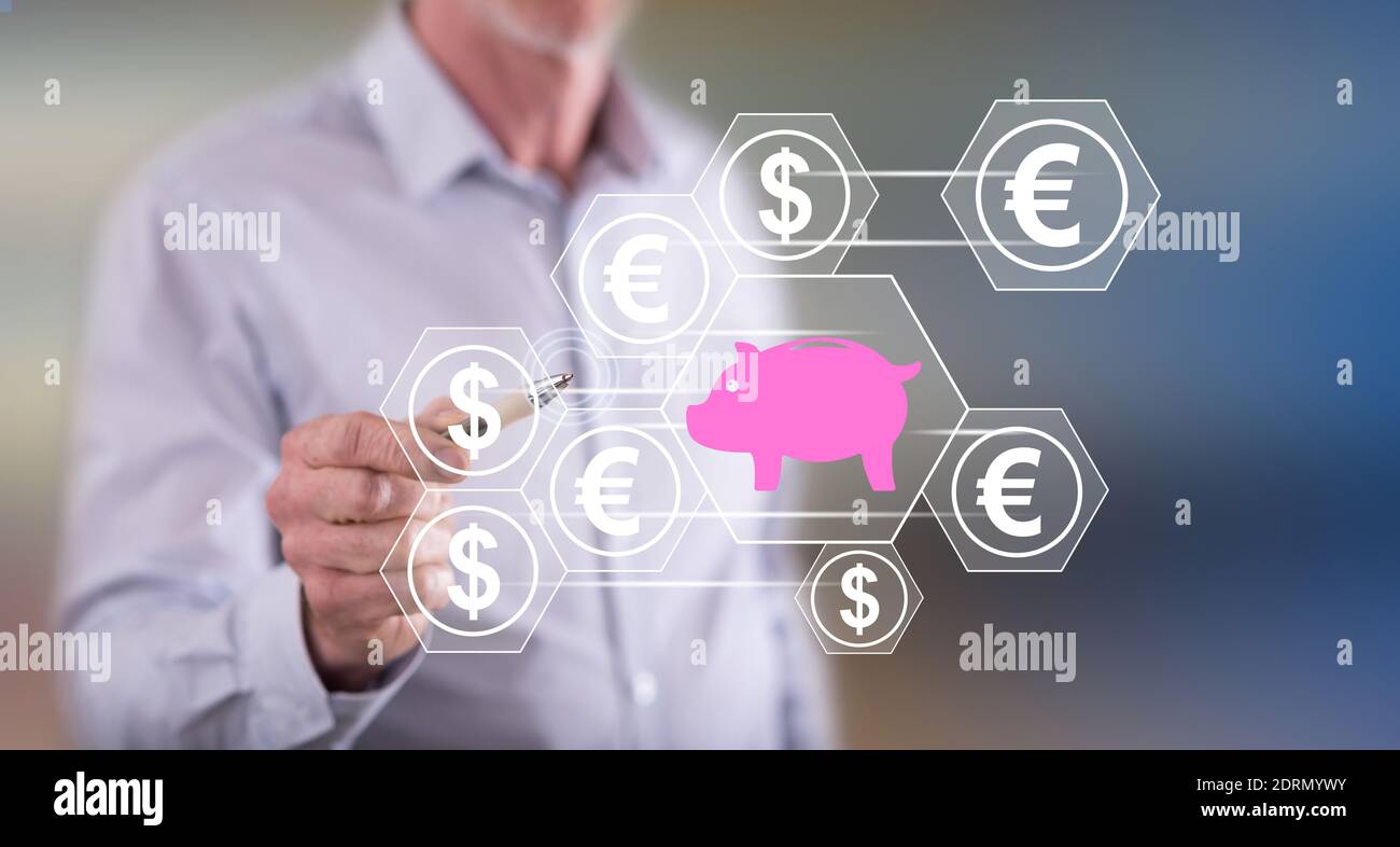 Man touching a saving money concept on a touch screen with a pen Stock ...