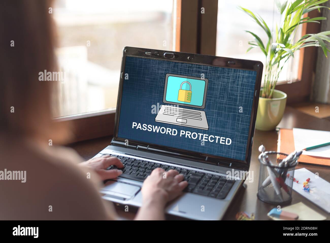 Laptop screen displaying a password protected concept Stock Photo - Alamy