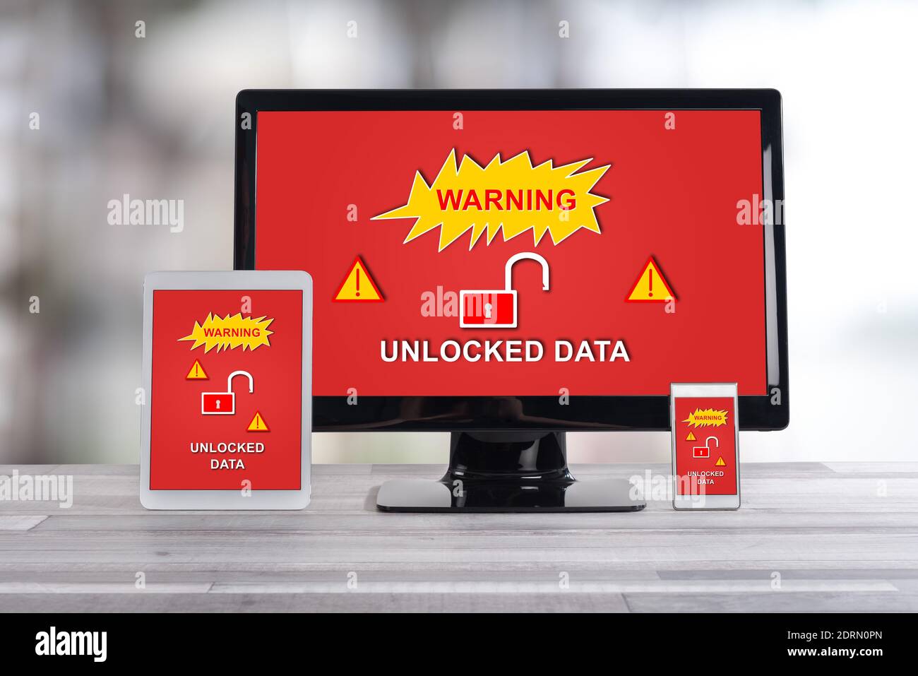 Data security concept shown on different information technology devices ...