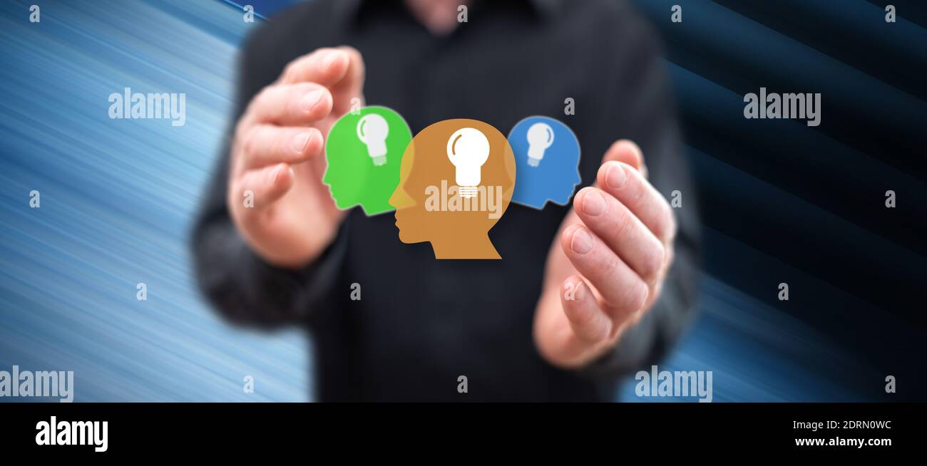 Human brain ideas concept between hands of a man in background Stock ...