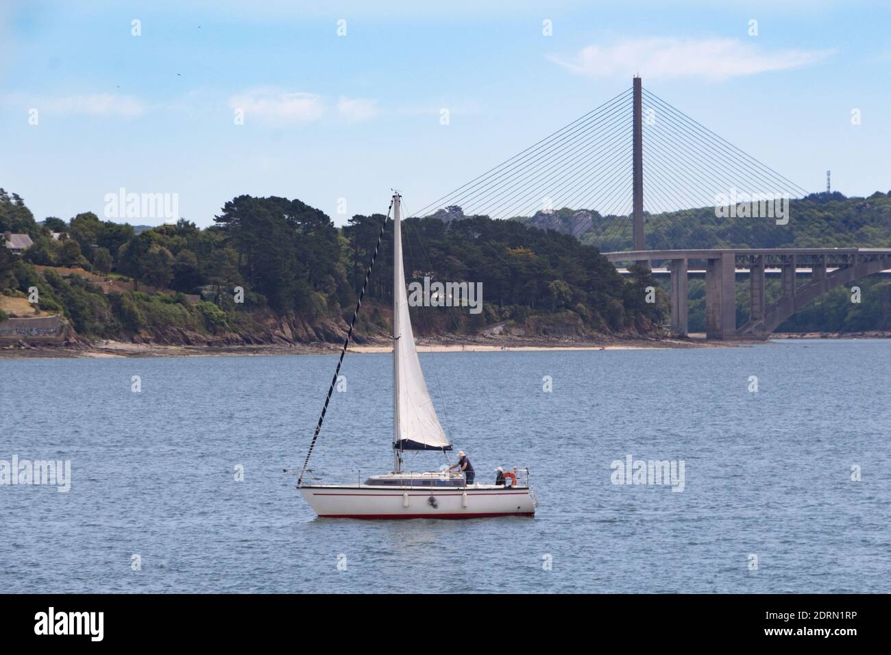 Sailboat near Iroise bridge on Elorn river Stock Photo - Alamy