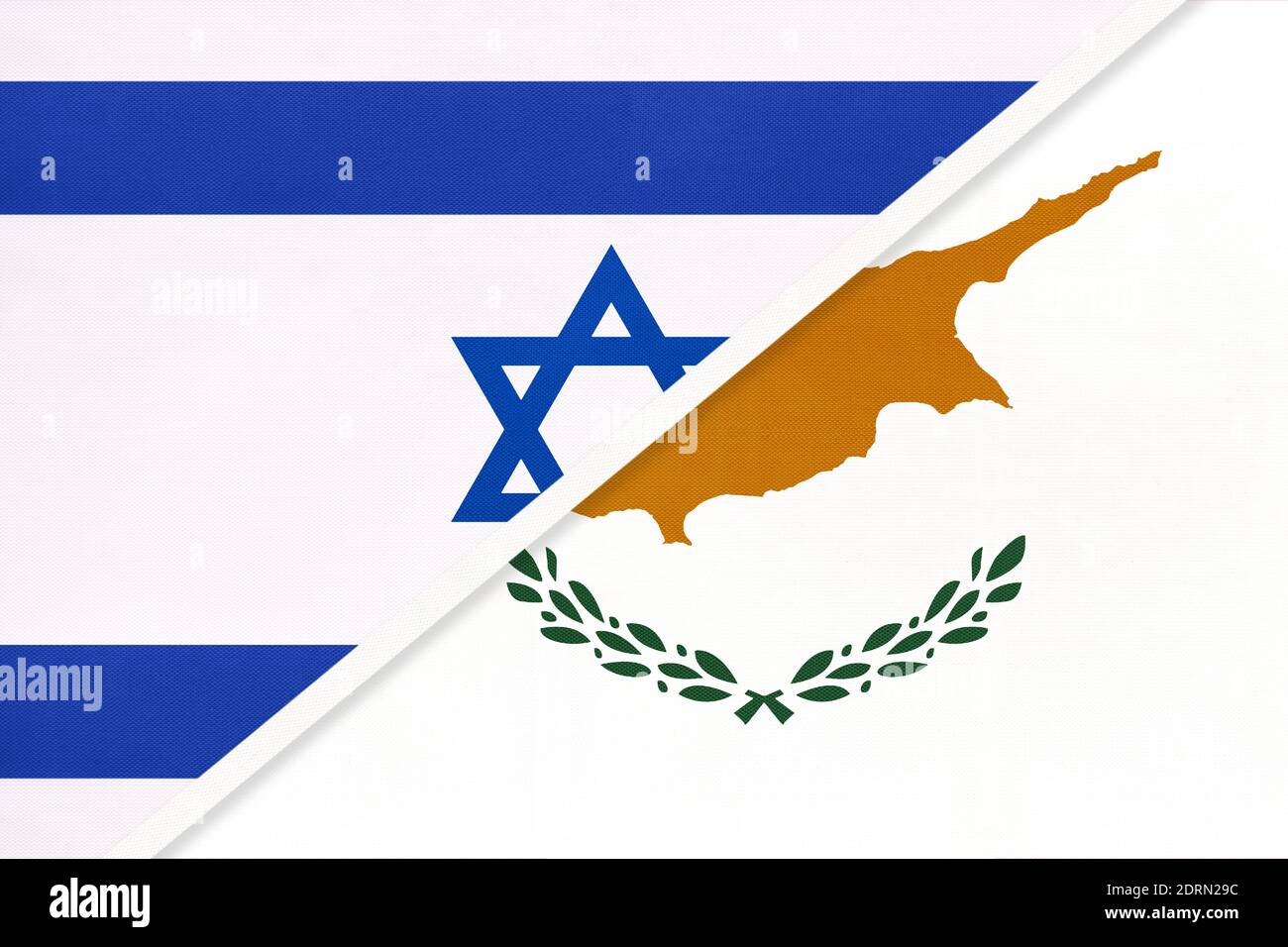 Israel and Cyprus, national flags from textile. Relationship ...