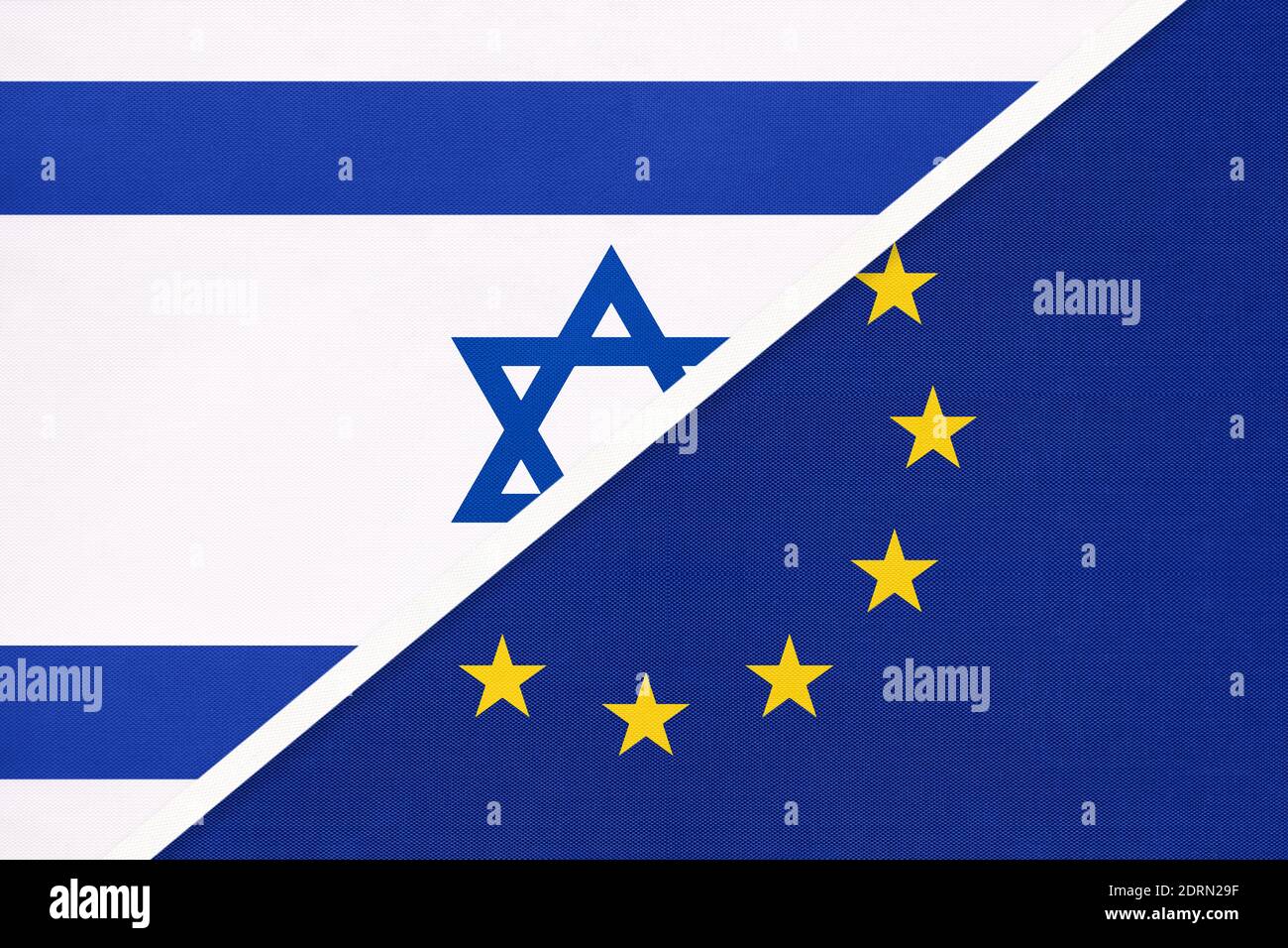 Israel and European Union or EU, national flags from textile ...