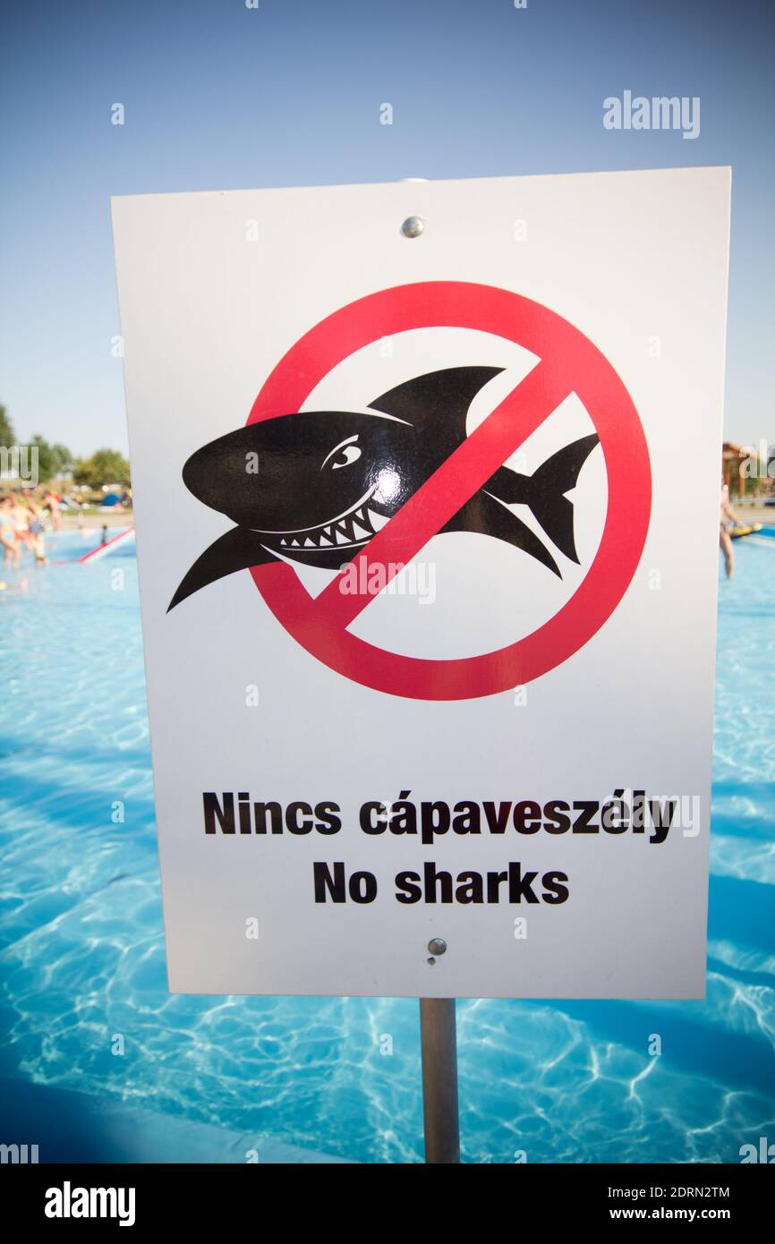 No sharks sign in beach Stock Photo - Alamy