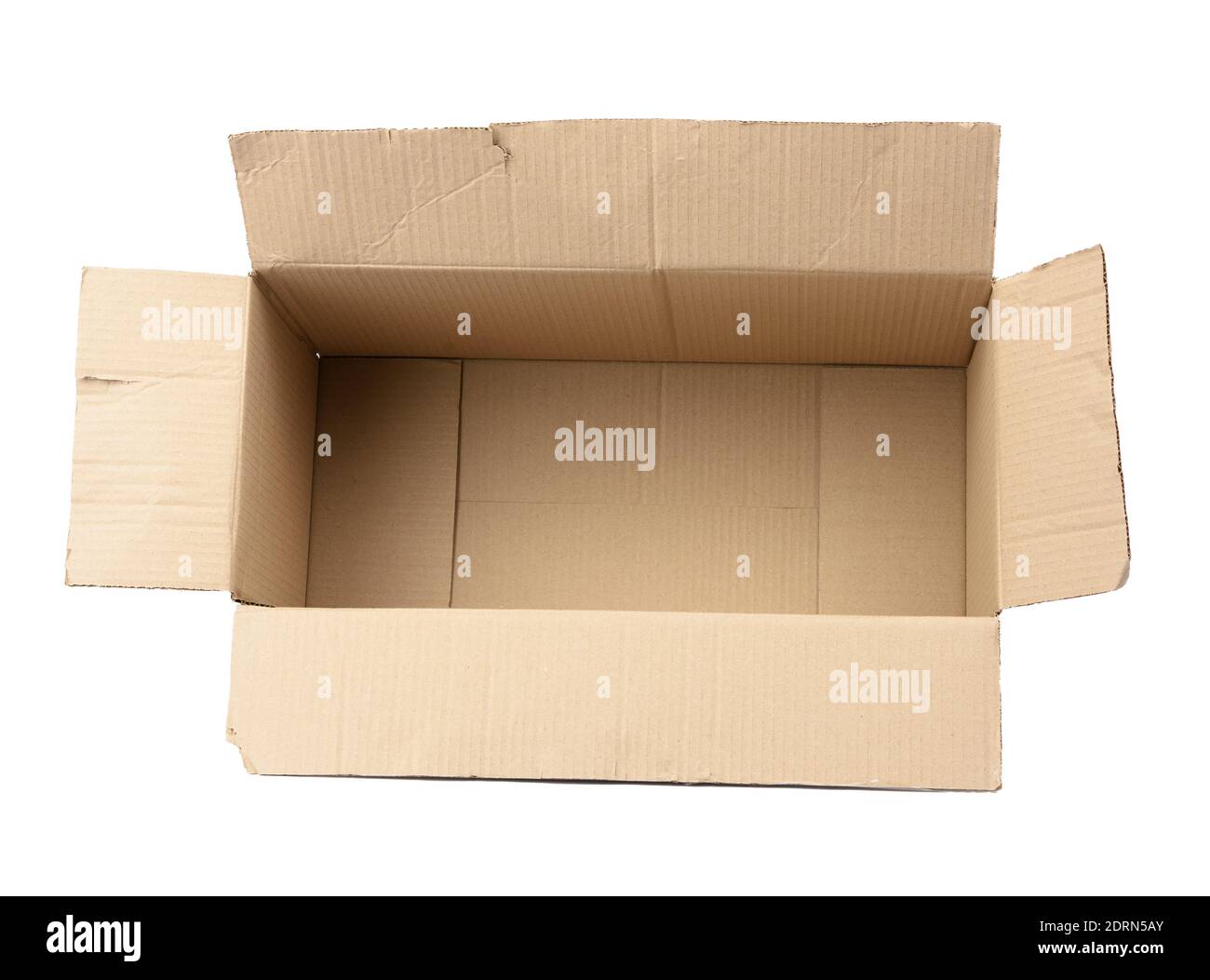 open empty cardboard rectangular box made of corrugated brown paper ...