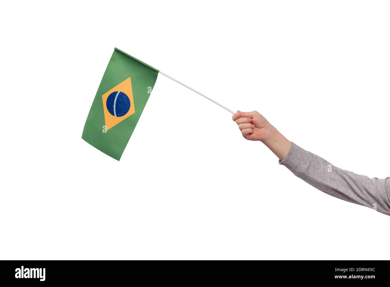 Hand holding Brazil flag isolated on white background. Ordem e ...