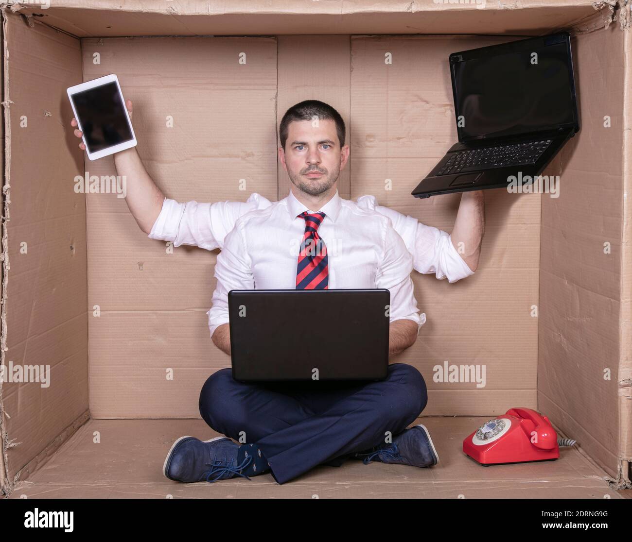 happy multitasking businessman ready for new challenges at work ...