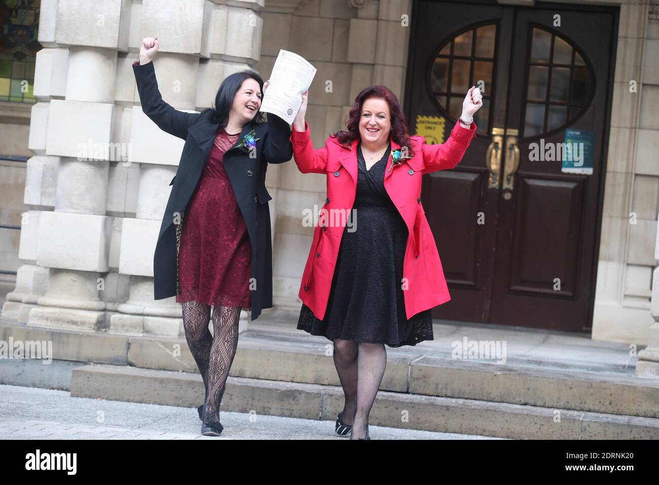 Cara McCann and Amanda McGurk on the way out of Belfast City Hall after ...