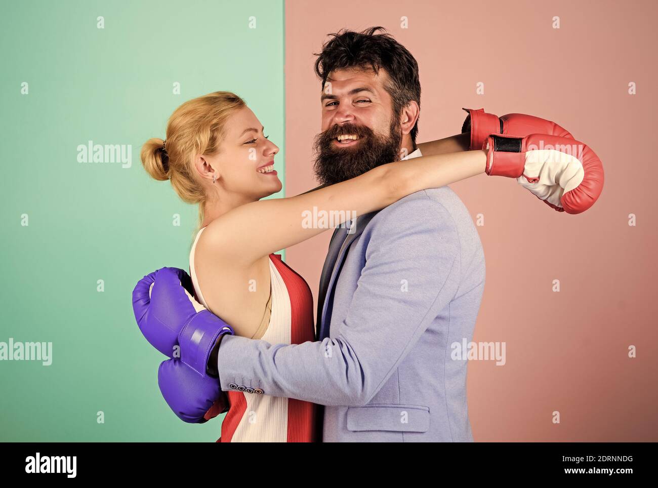 Family life. Boxers fighting gloves. Man and woman boxing fight ...