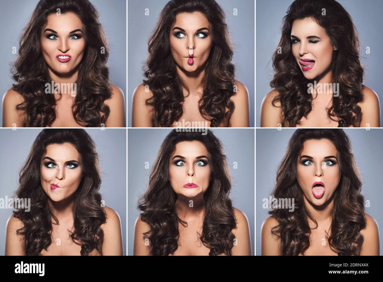 Woman making silly faces. Set of different facial expressions Stock Photo - Alamy