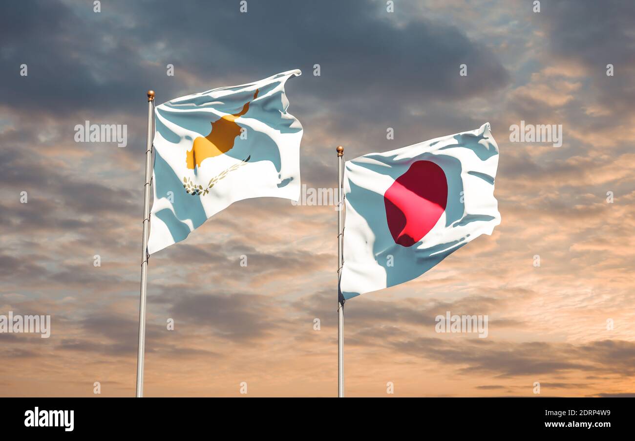 Flags of Japan and Cyprus. 3D artwork Stock Photo - Alamy
