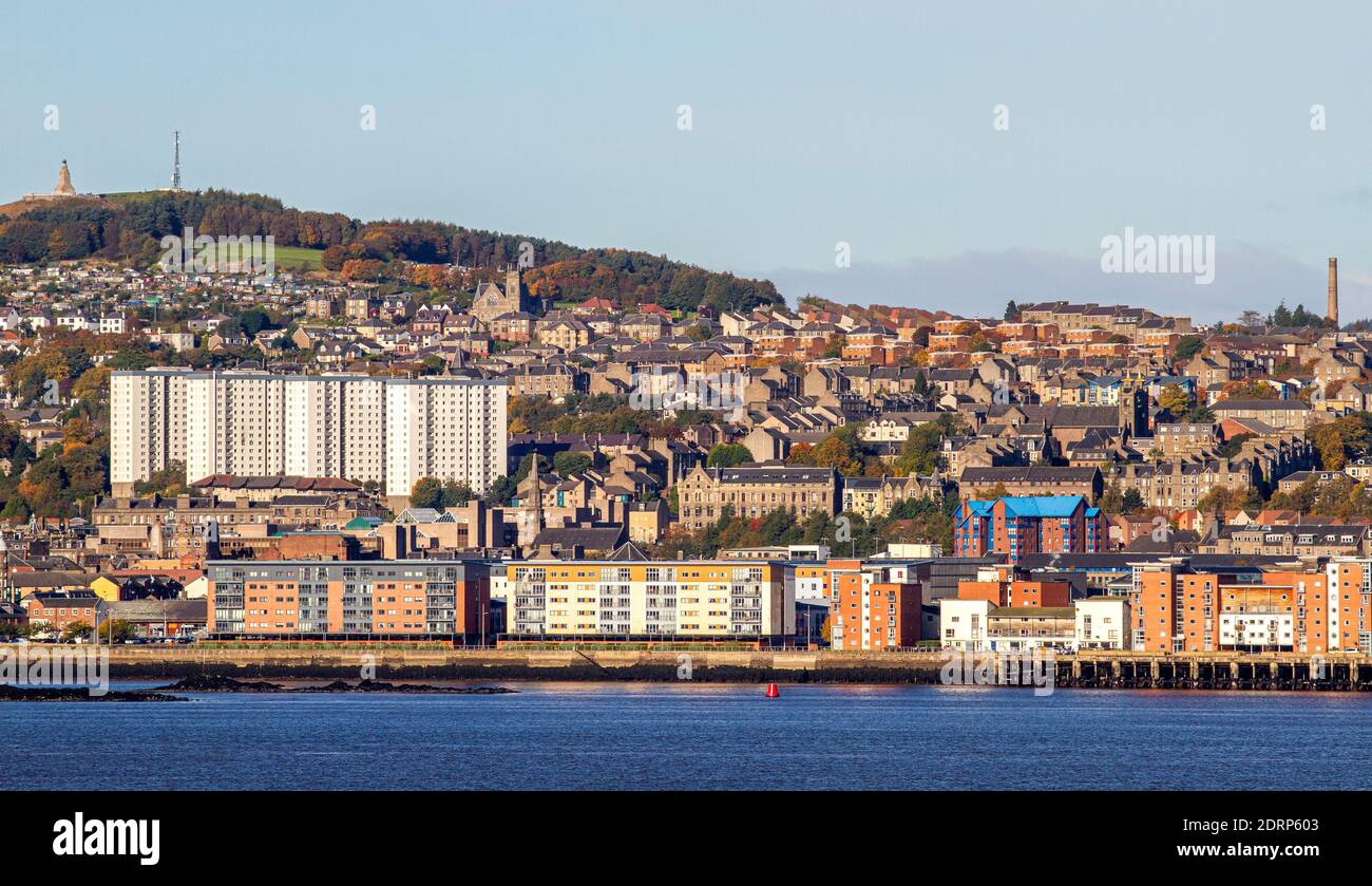 A landscape view of Dundee city and the riverside midway through the ...