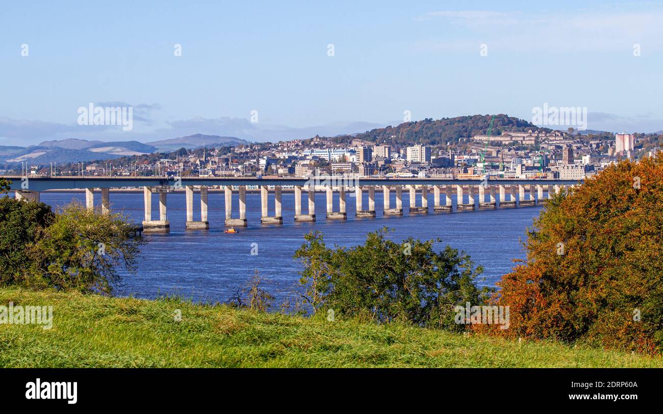 A landscape view of Dundee city and the riverside midway through the ...