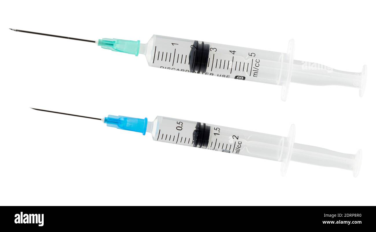Medical syringe with injection solution on white background. Syringe ...