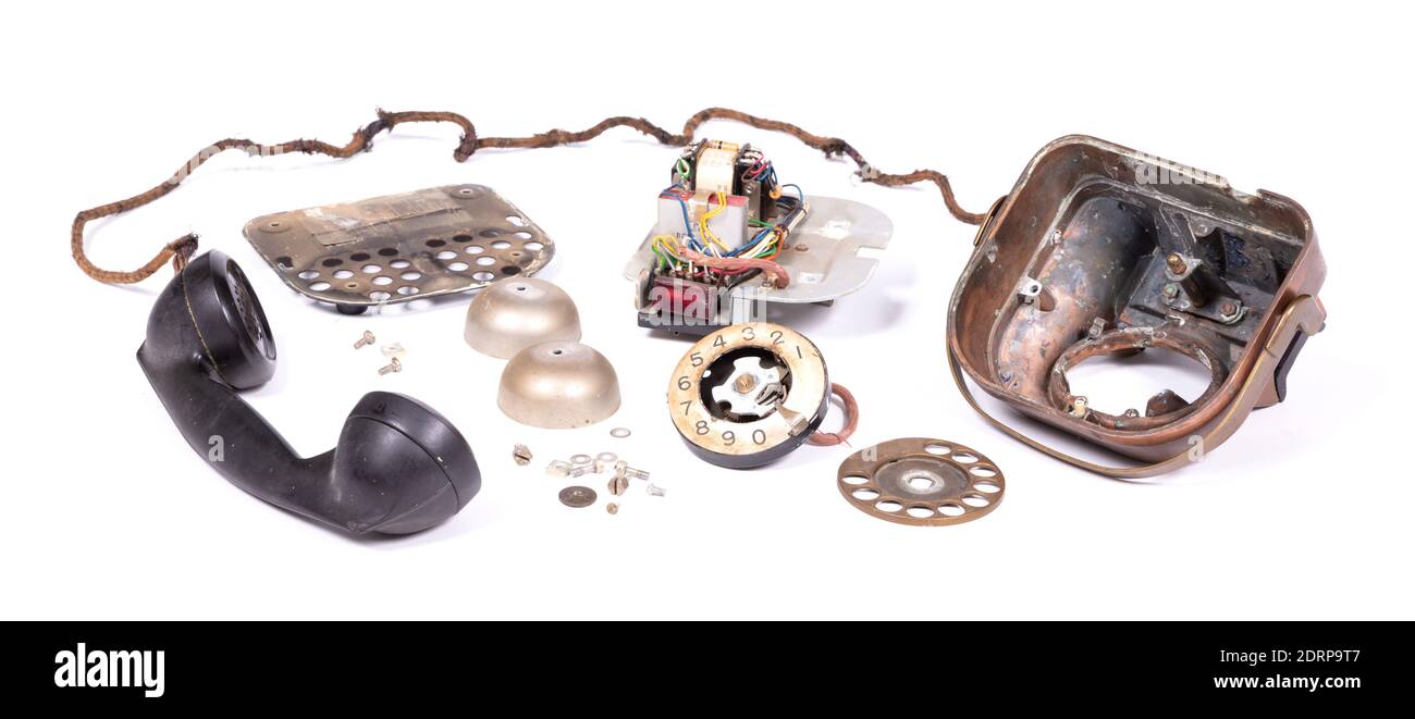 Disassembled old retro vintage rotary phone, isolated on white Stock ...