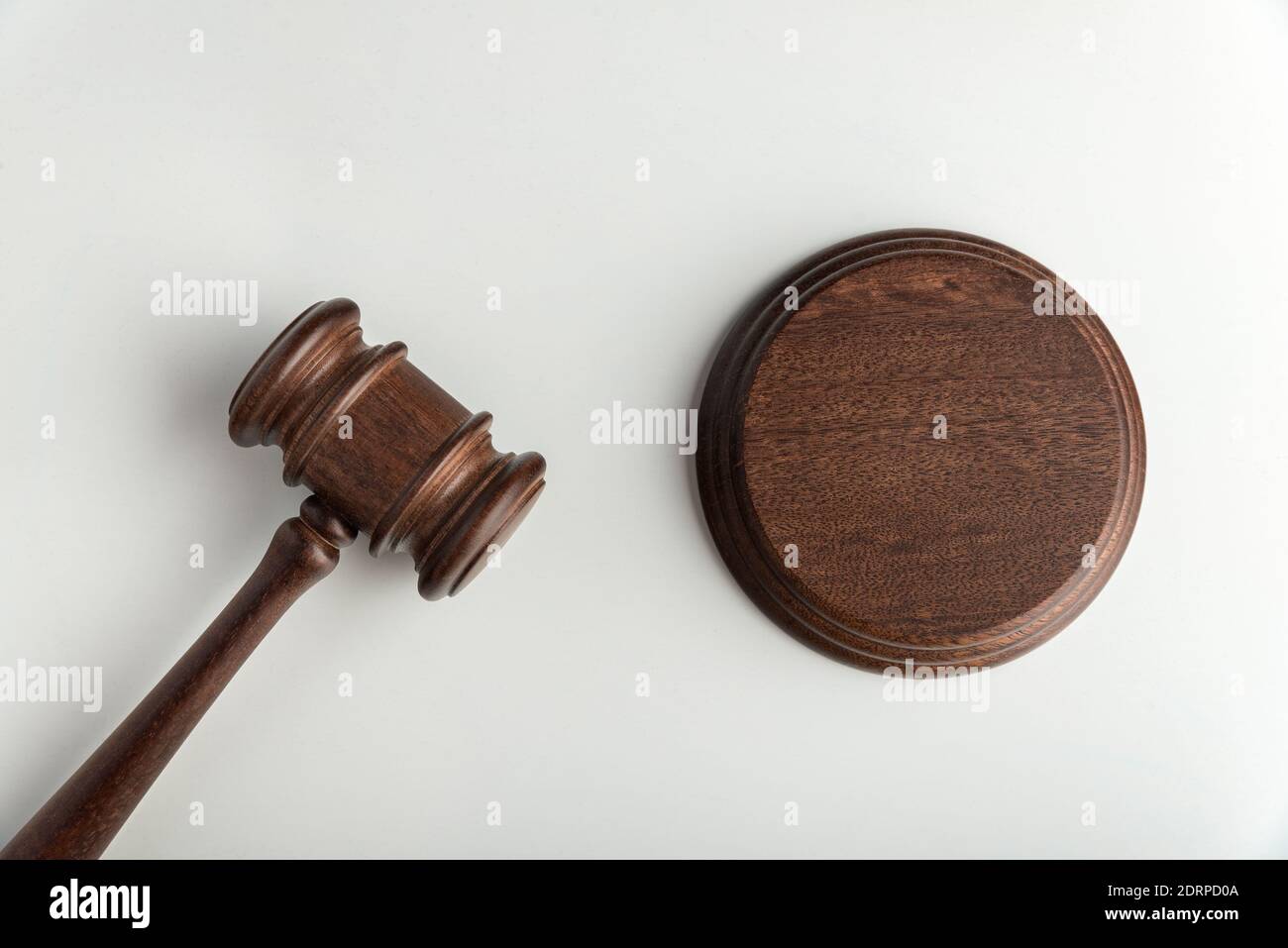 Wooden judge gavel and sound Board. Top view. Auction. White background ...