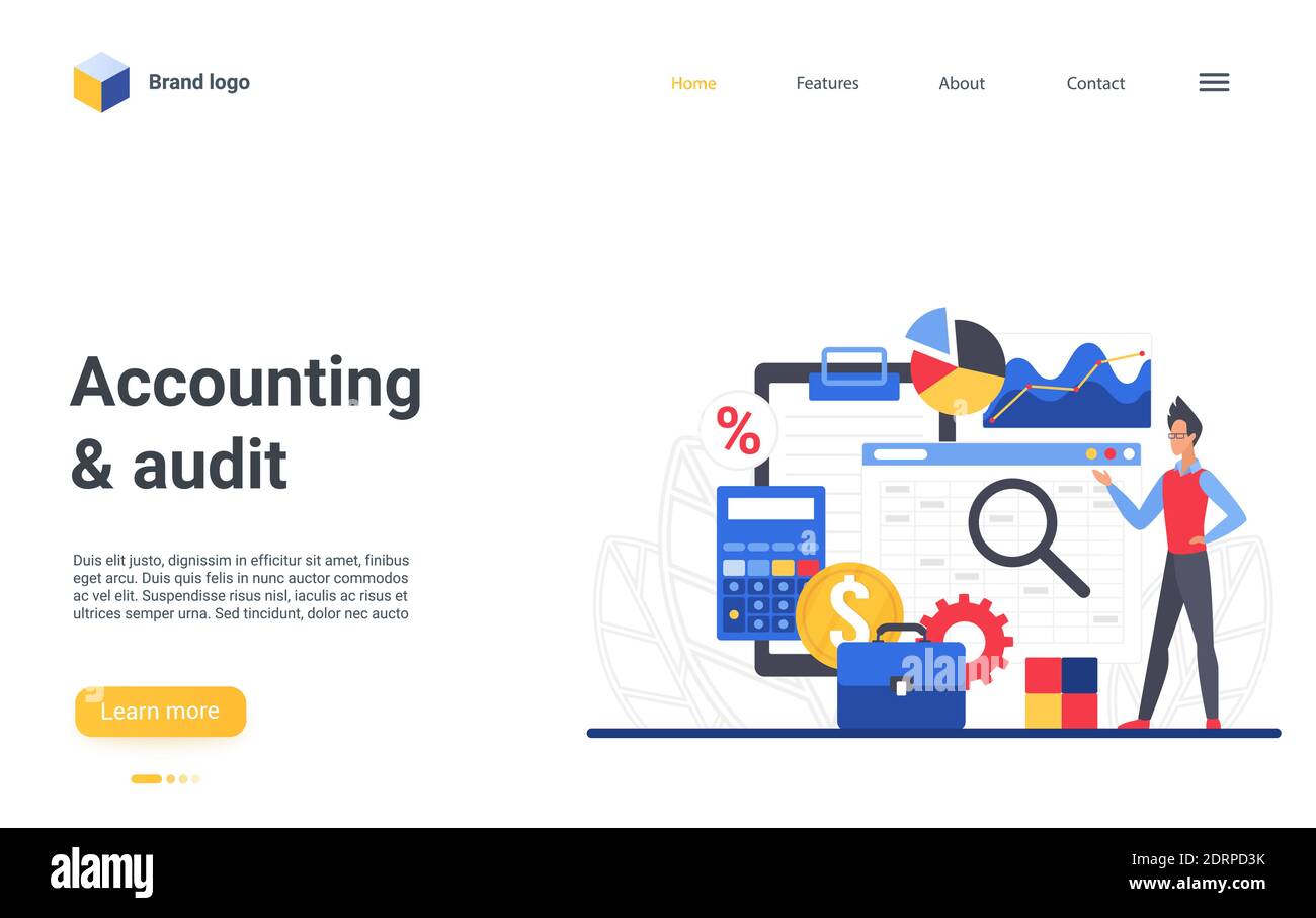 Flat cartoon accountant character making auditing process with analysis ...