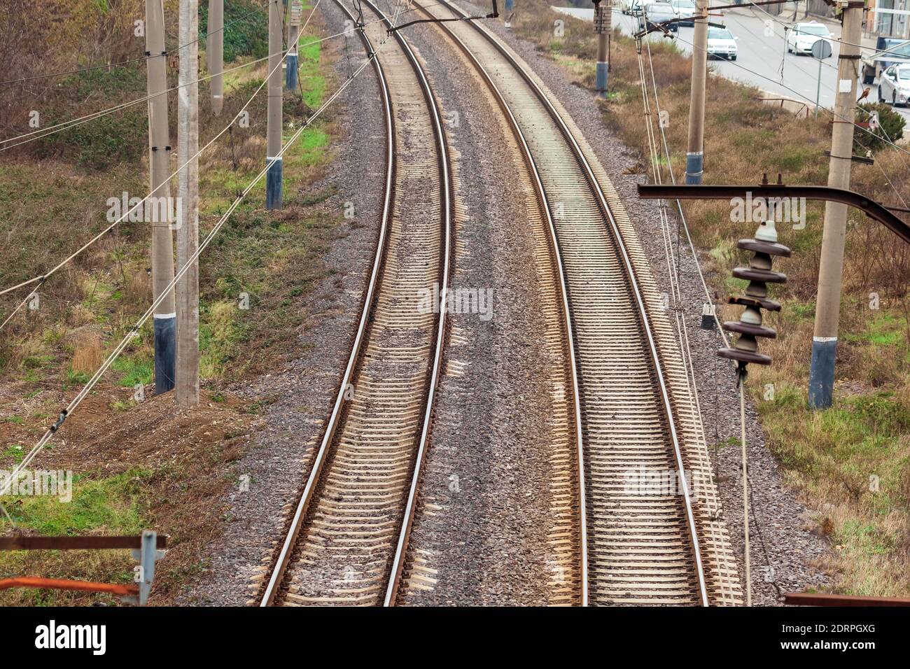 Top view to railway tracks, railroad rails. Transportation Stock Photo ...