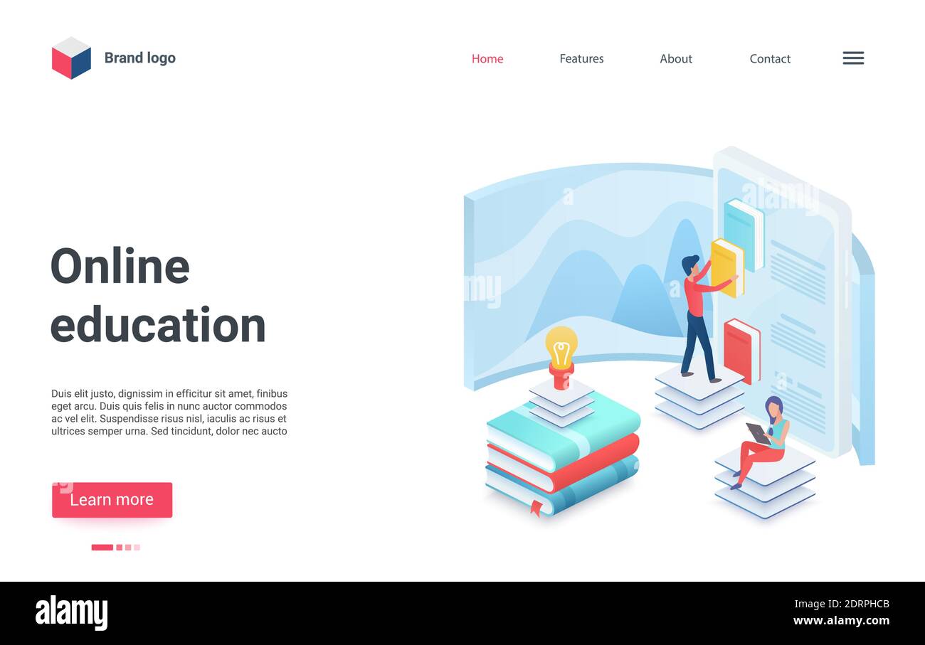 Creative 3d modern educational concept landing page for science library ...