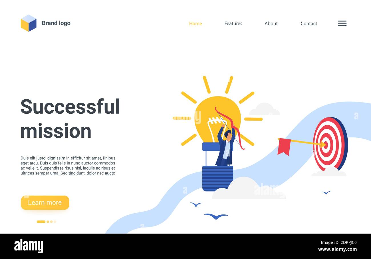 Cartoon successful winner businessman character with idea bulb wins, achieve career goals ...