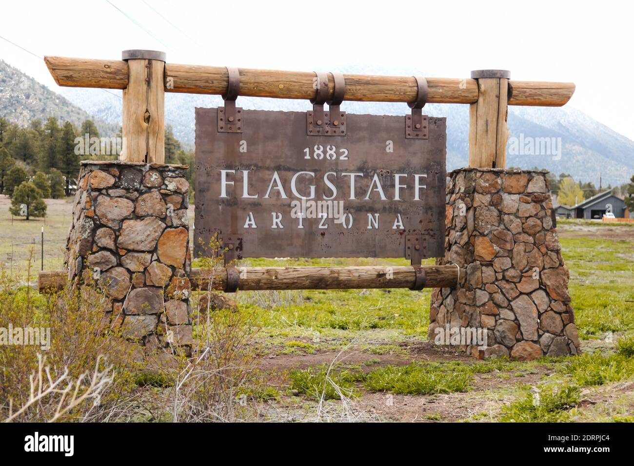 road side sign for Flagstaff, Arizona, USA, formed 1882 Stock Photo - Alamy