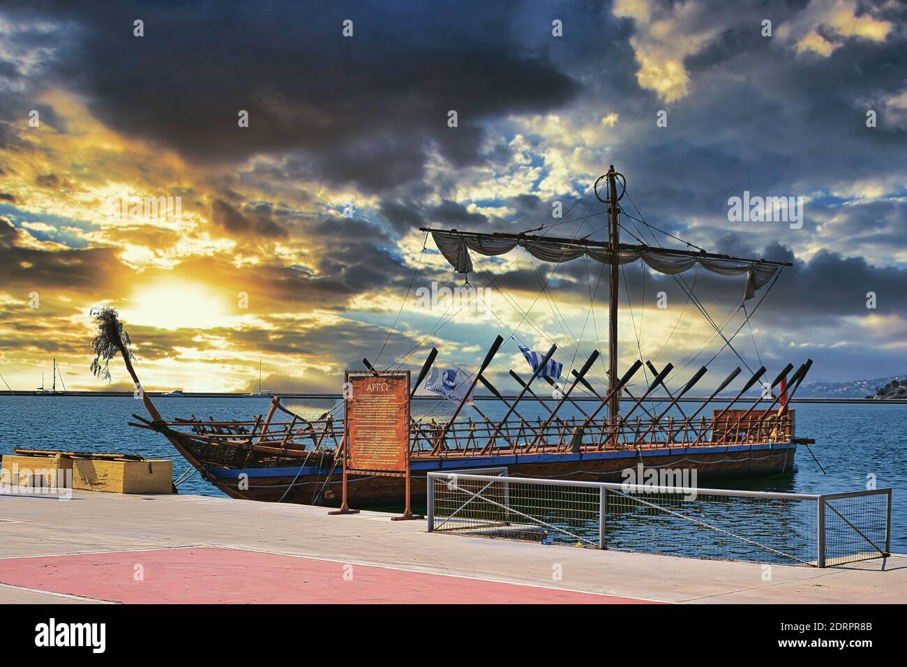 Volos city, Greece. The mythical ship Argo, replica located in the port of Volos, Greece Stock ...