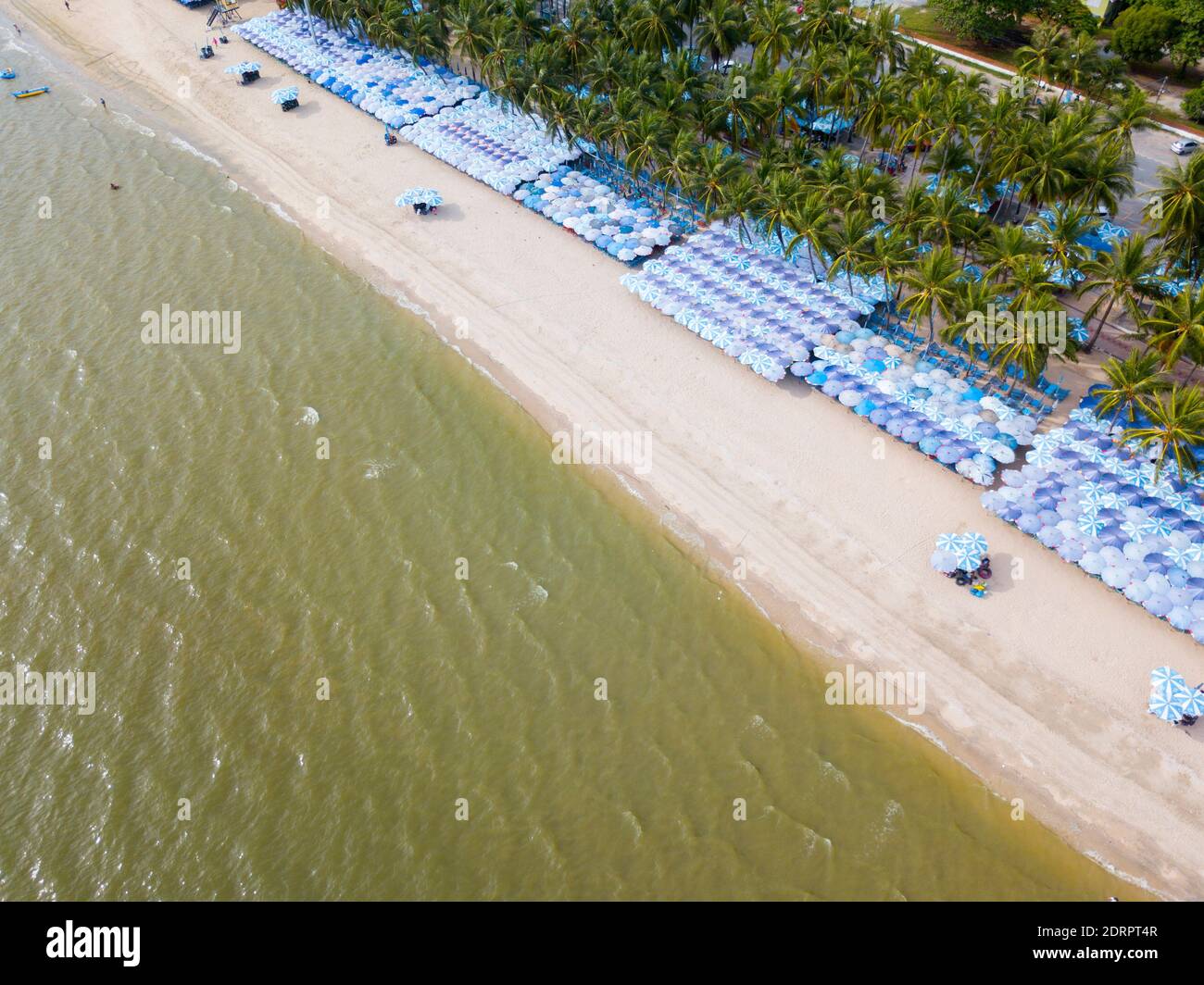 Aerial View Of Parasols At Beach Stock Photo - Alamy
