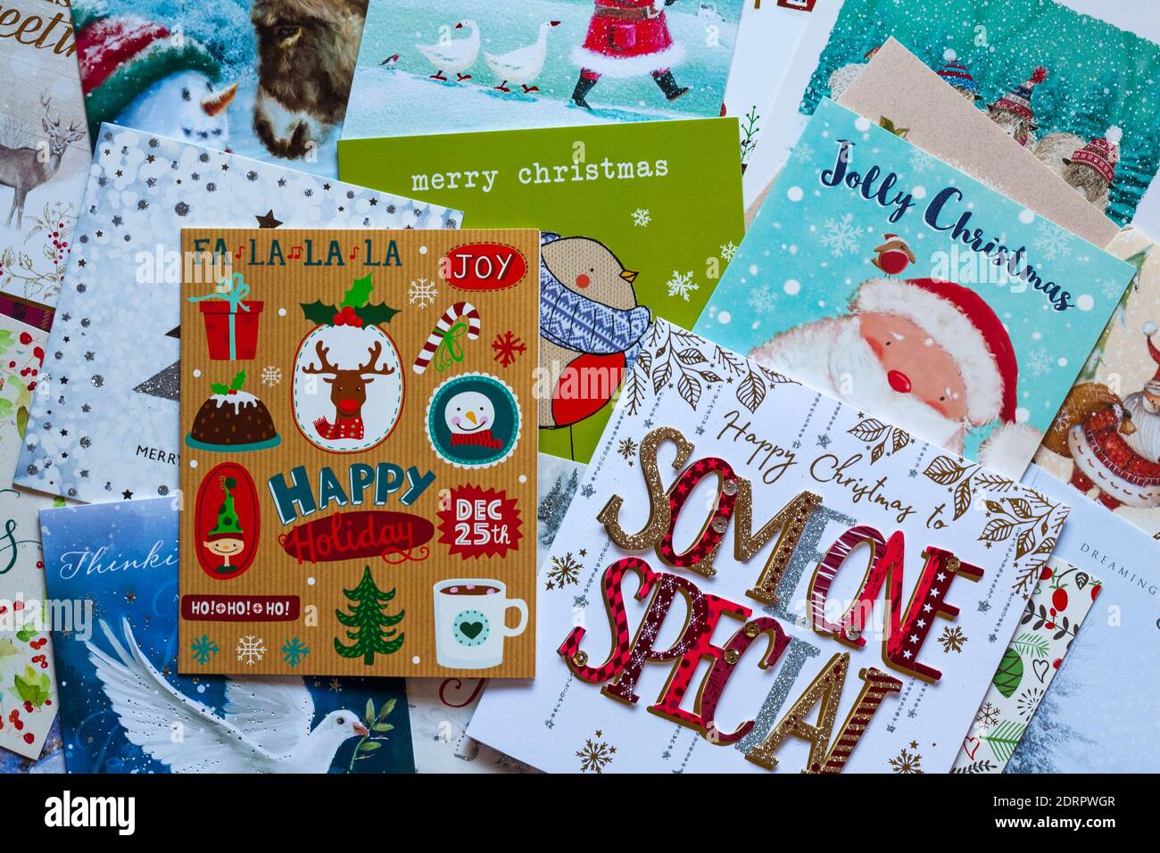 Pile of Christmas cards - selection of christmas cards Stock Photo - Alamy
