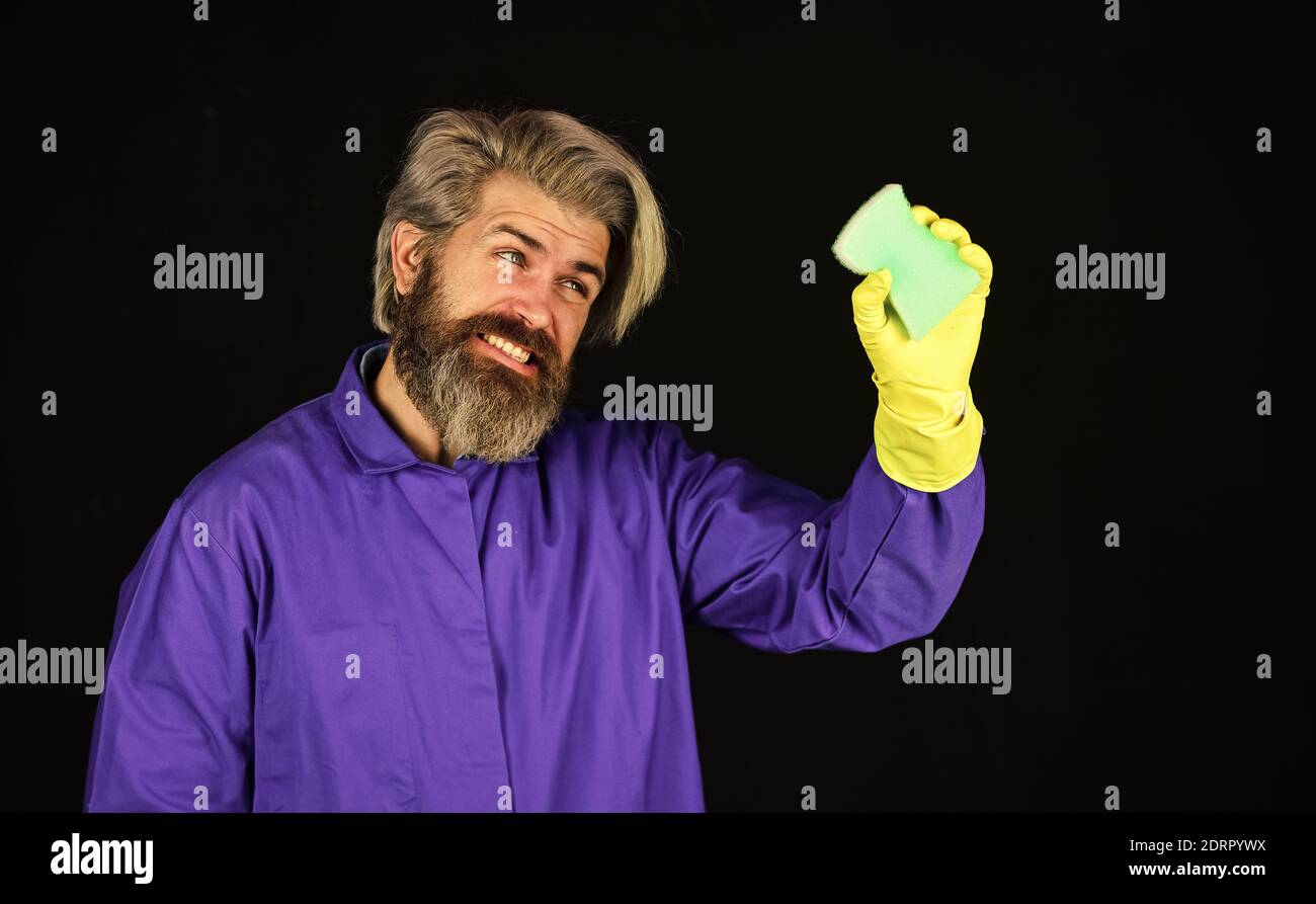 House cleaning. bearded man doing housework and cleaning. handsome man ...