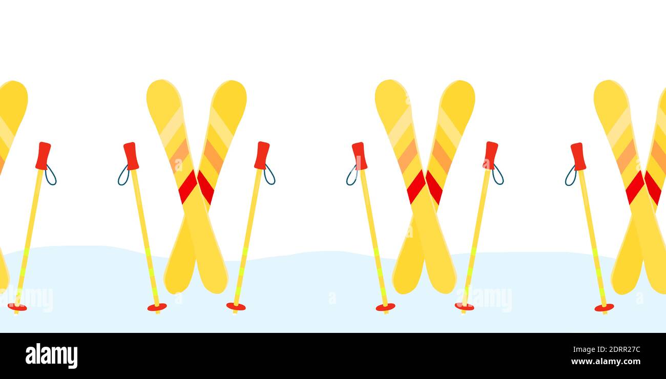 Seamless border Skis and poles. Repeating pattern of skiing equipment ...