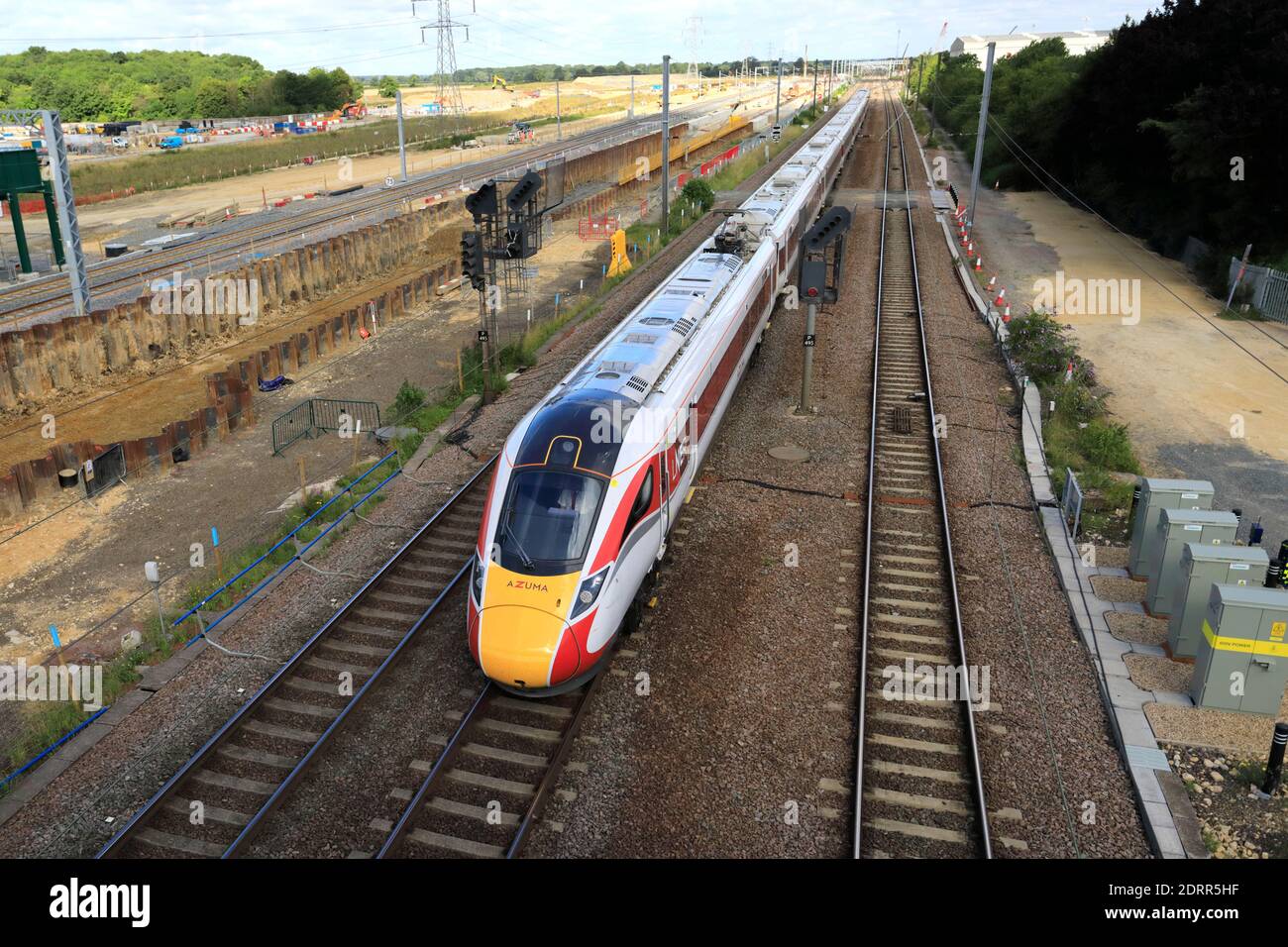 LNER Azuma Class 800 train, passing the Werrington Grade Separation ...