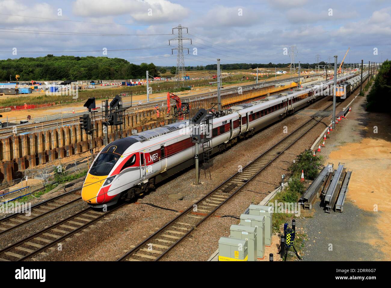 LNER Azuma Class 800 train, passing the Werrington Grade Separation ...