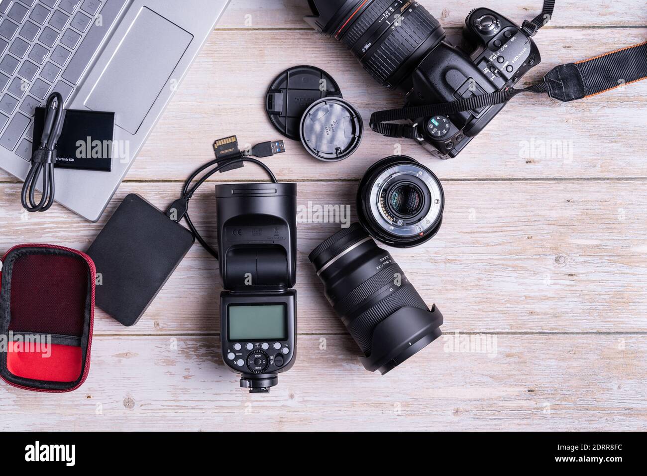 A top view of digital photography tools Stock Photo - Alamy