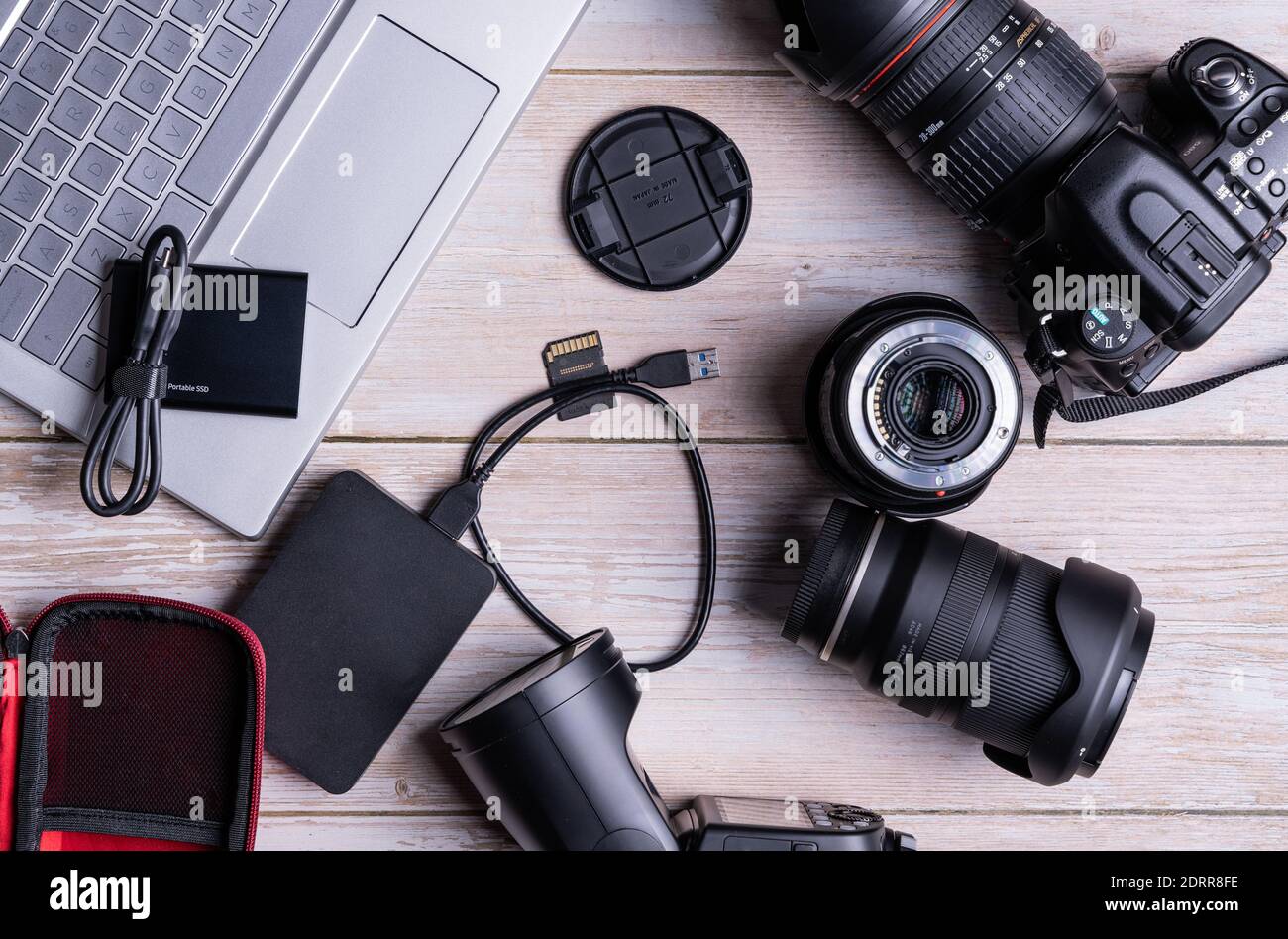 A top view of digital photography tools Stock Photo - Alamy