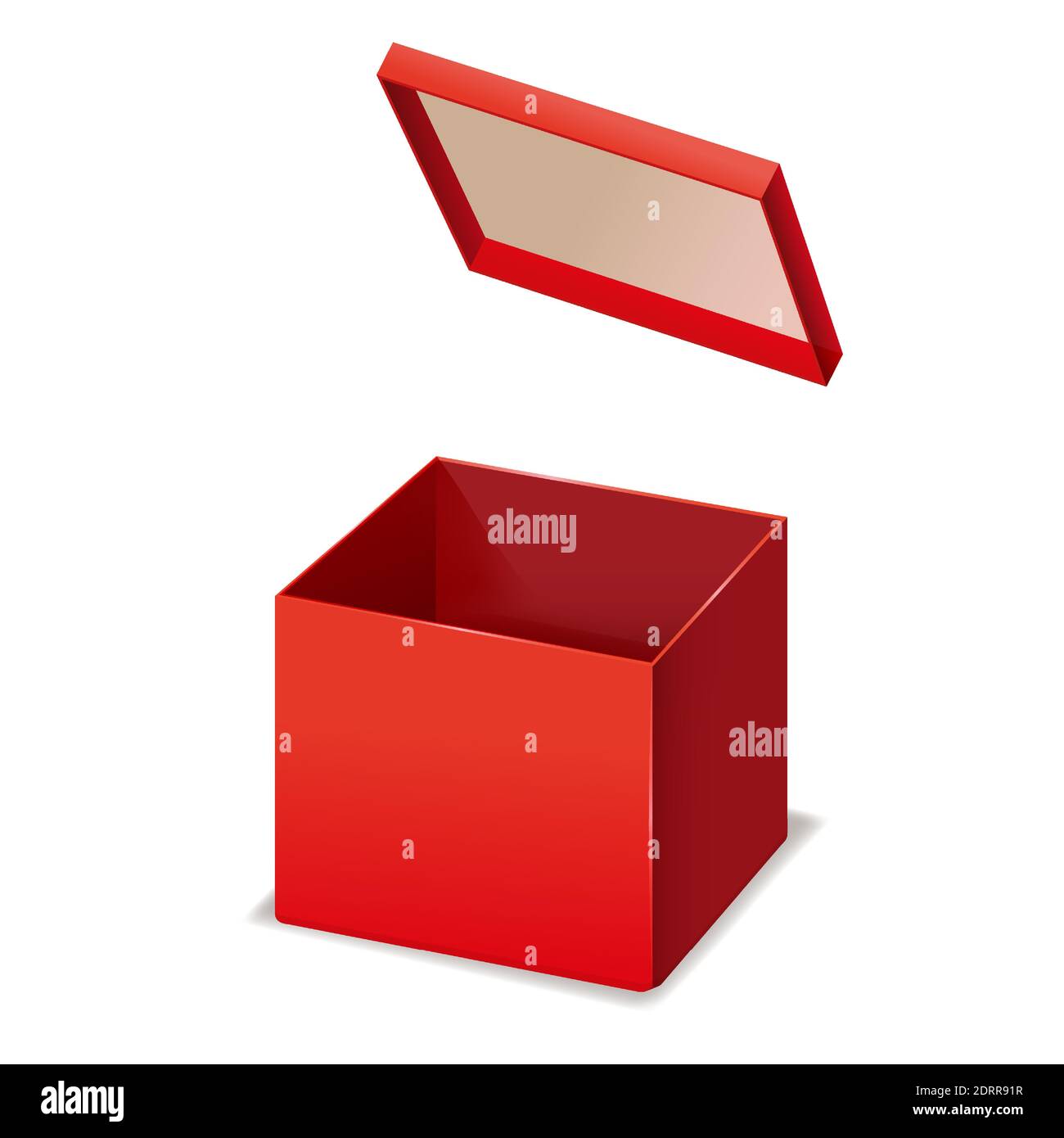 Red box opened, paper, cardboard. Vector template isolated mockup for ...