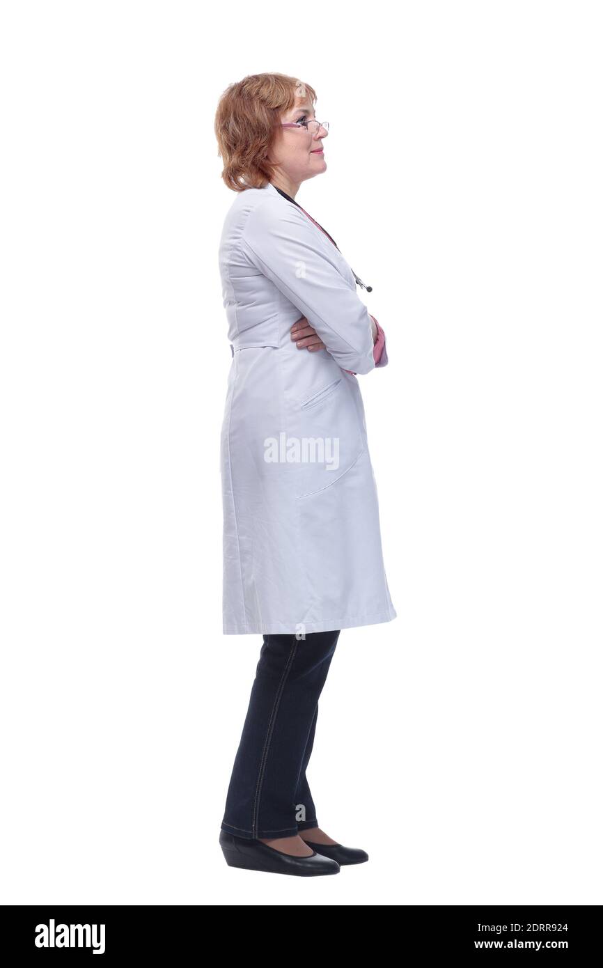 Side view of smiling medical doctor woman with stethoscope Stock Photo ...