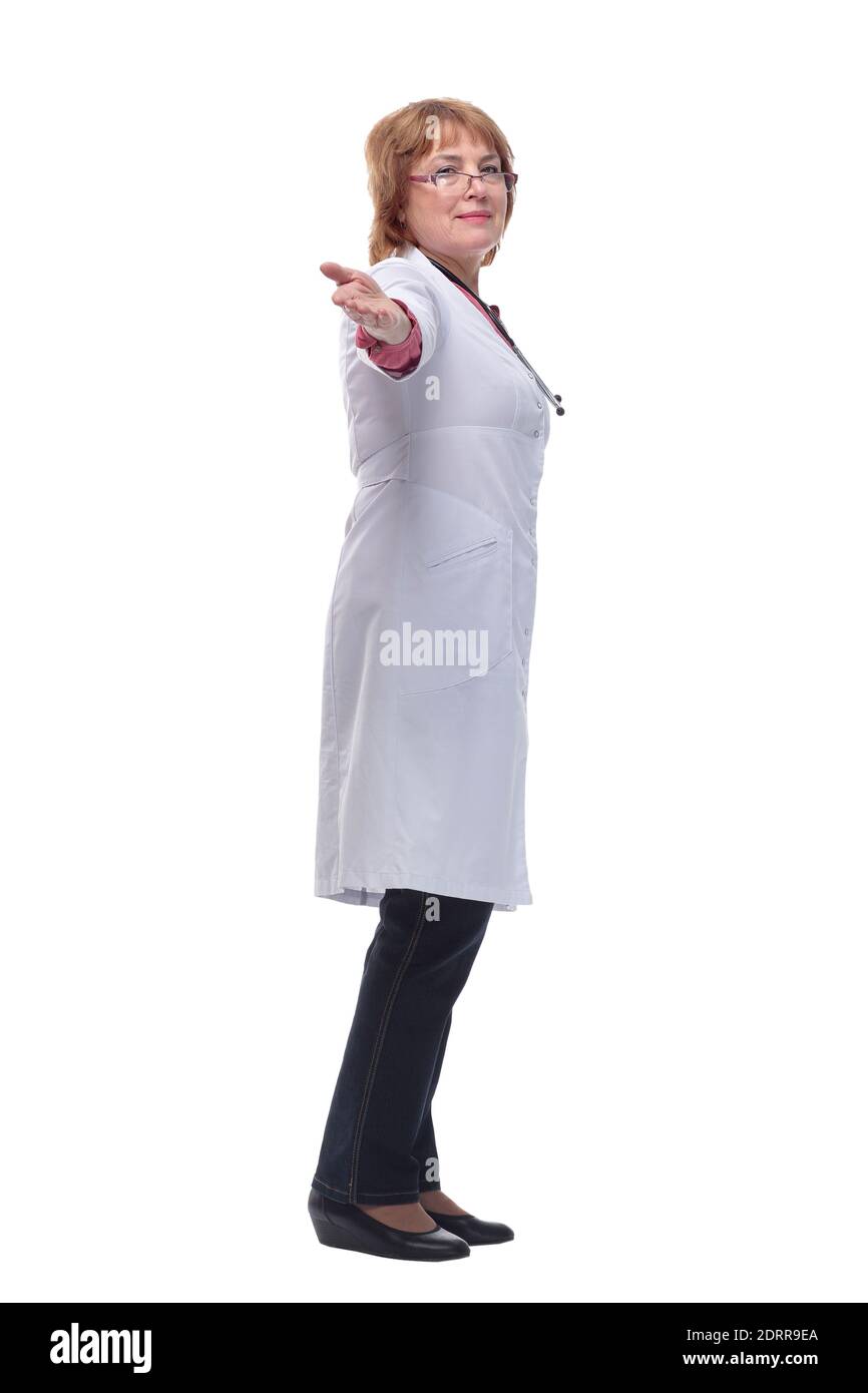 Side view of smiling medical doctor woman with stethoscope Stock Photo ...