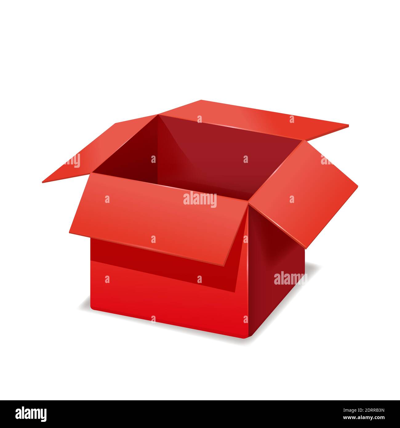 Red box opened, paper, cardboard. Vector template isolated mockup for ...