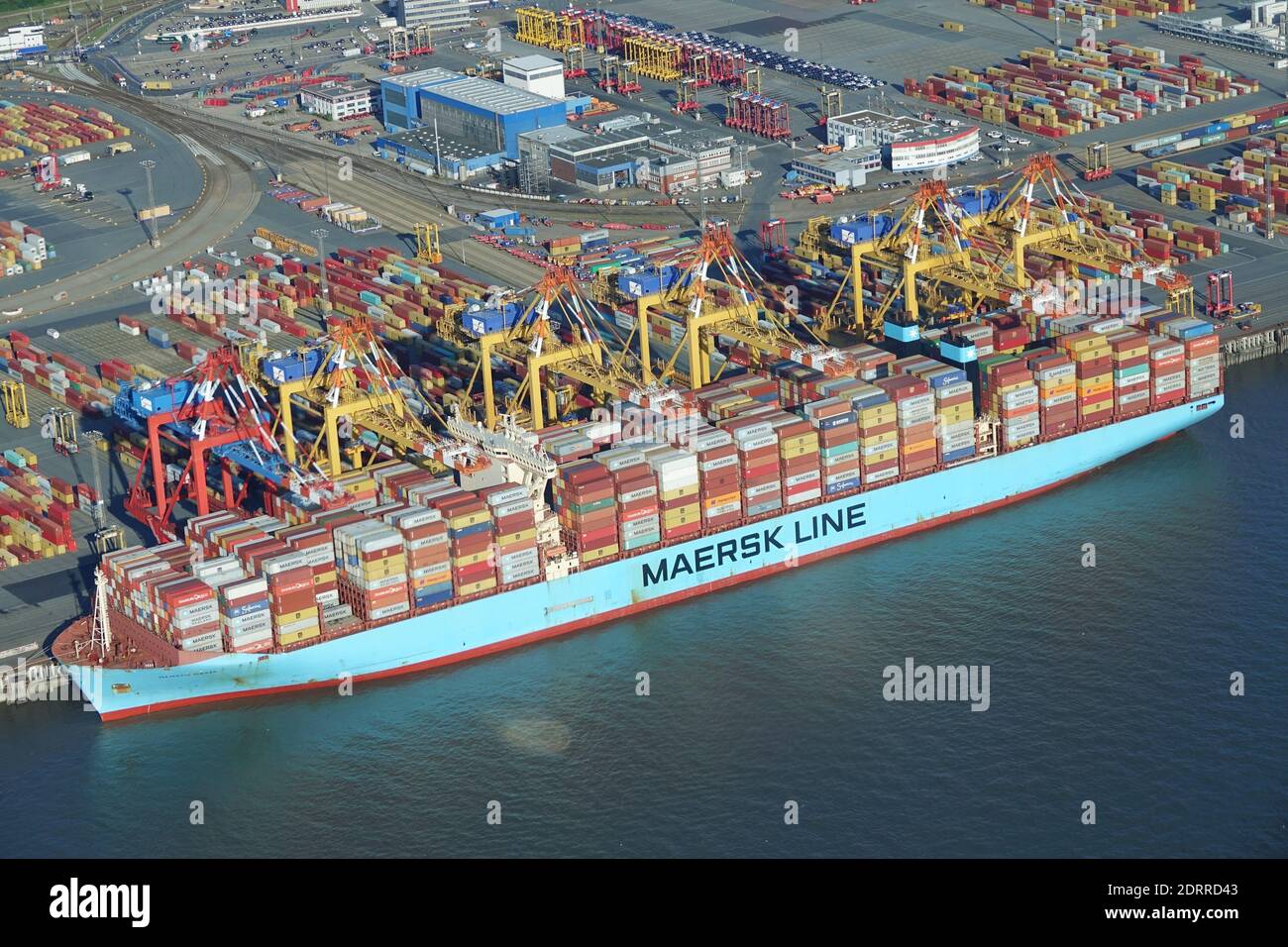 BREMERHAVEN, GERMANY - Aug 31, 2020: Aerial view of a big container ...