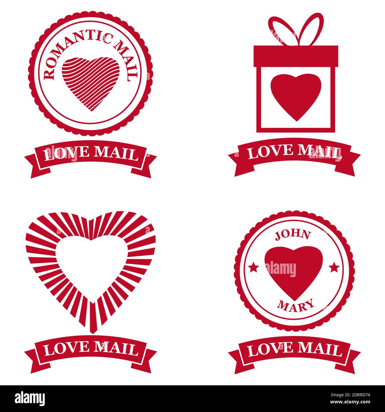 Set Love Mail icon Happy Valentine day Heart With Love. Symbol for mail ...