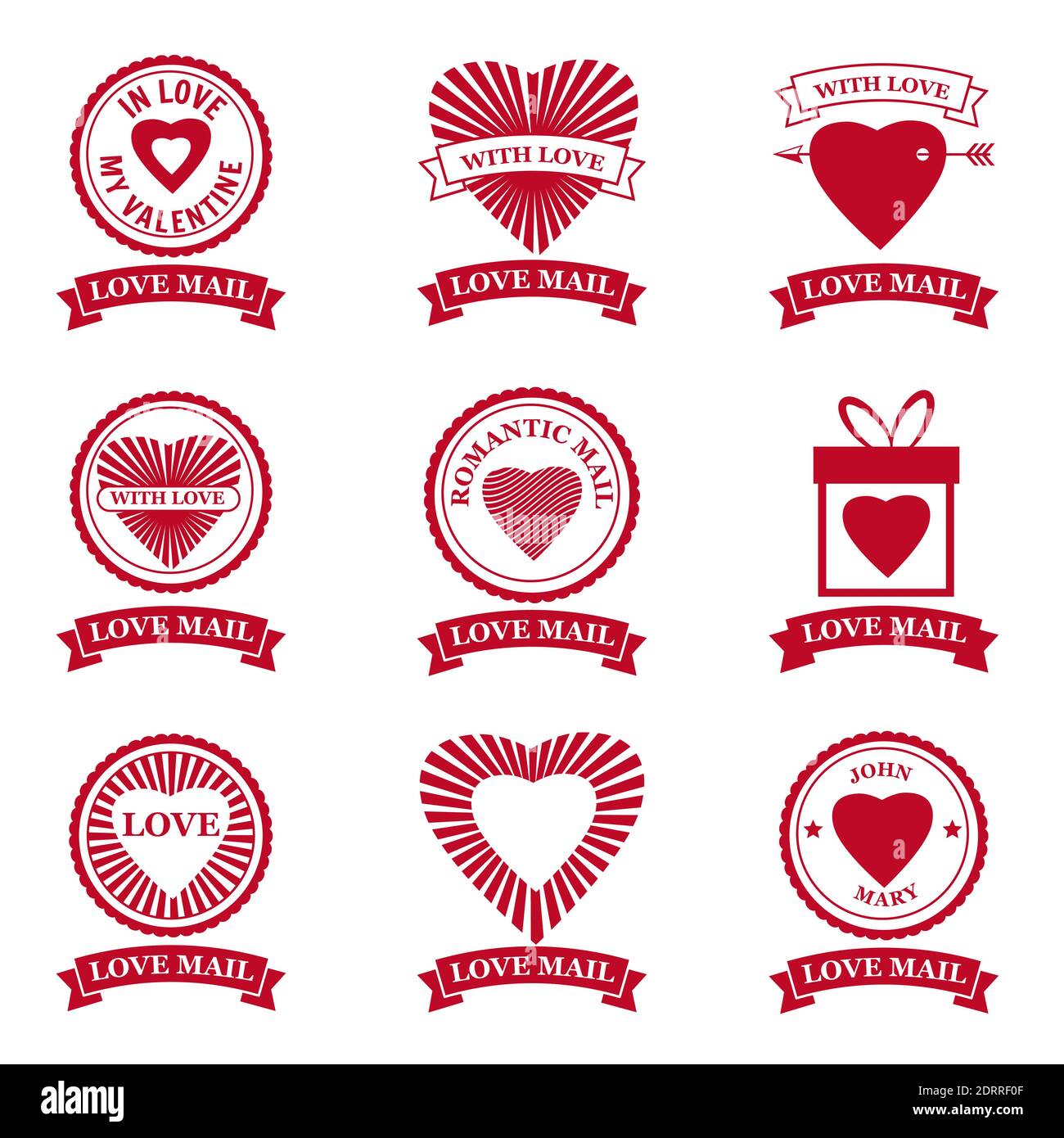 Set Love Mail icon Happy Valentine day Heart With Love. Symbol for mail ...