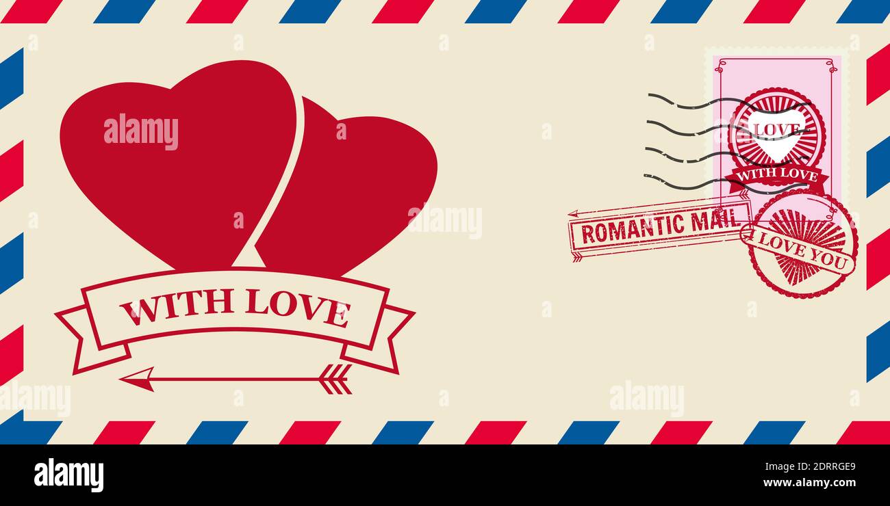 Mail envelope for Valentine day with Hearts In Love, post stamp ...